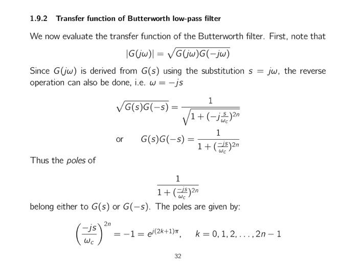 Solved 1.9.2 Transfer function of Butterworth low-pass | Chegg.com