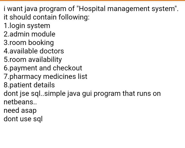 Solved i want java program of "Hospital management system". | Chegg.com