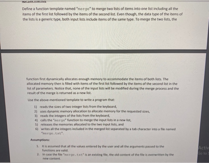 Solved Define a function template named "merge" to merge two | Chegg.com
