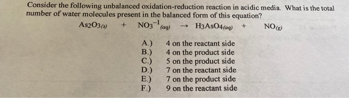 Solved Consider the following unbalanced oxidation-reduction | Chegg.com