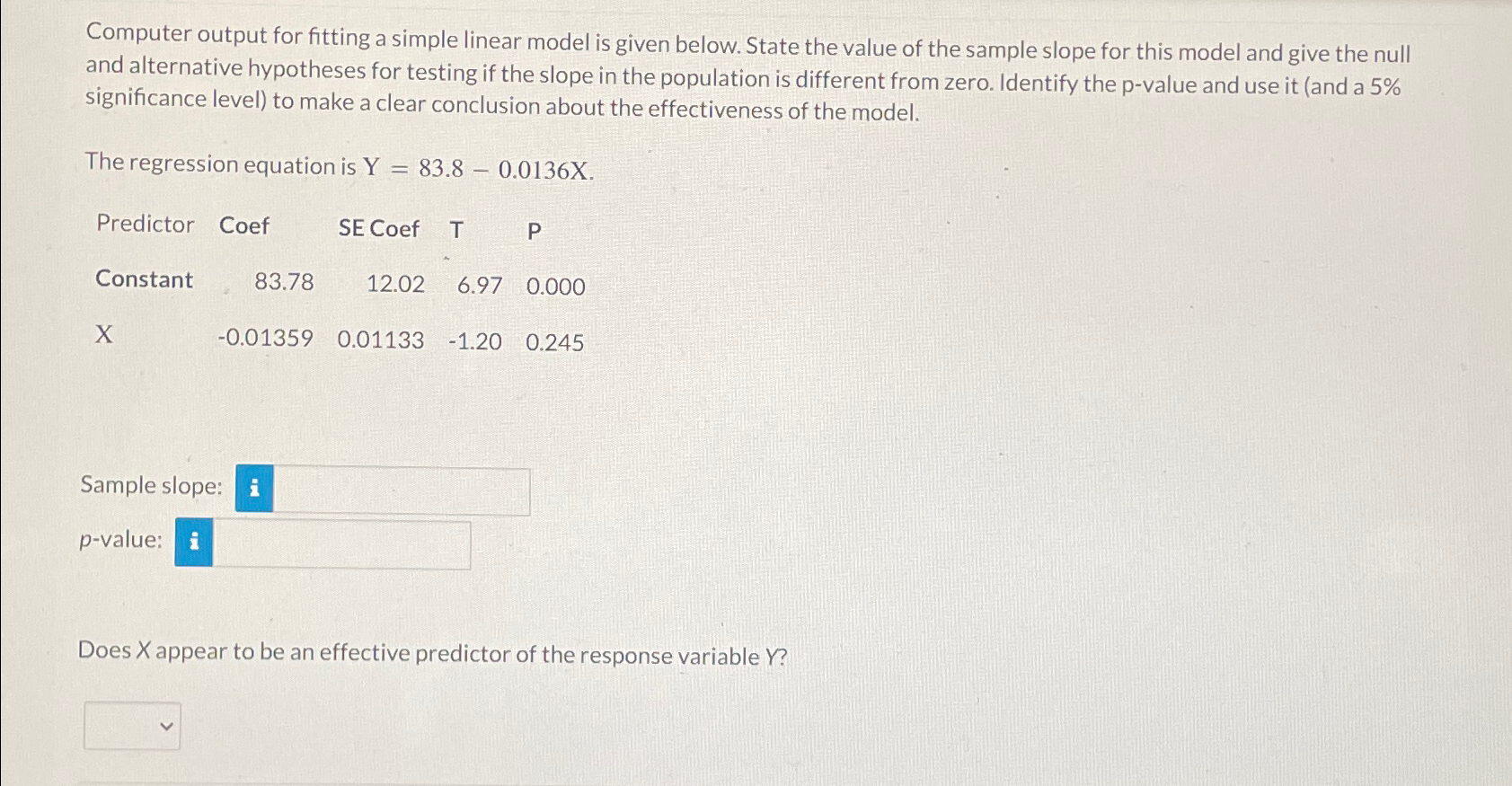 Solved Computer output for fitting a simple linear model is | Chegg.com