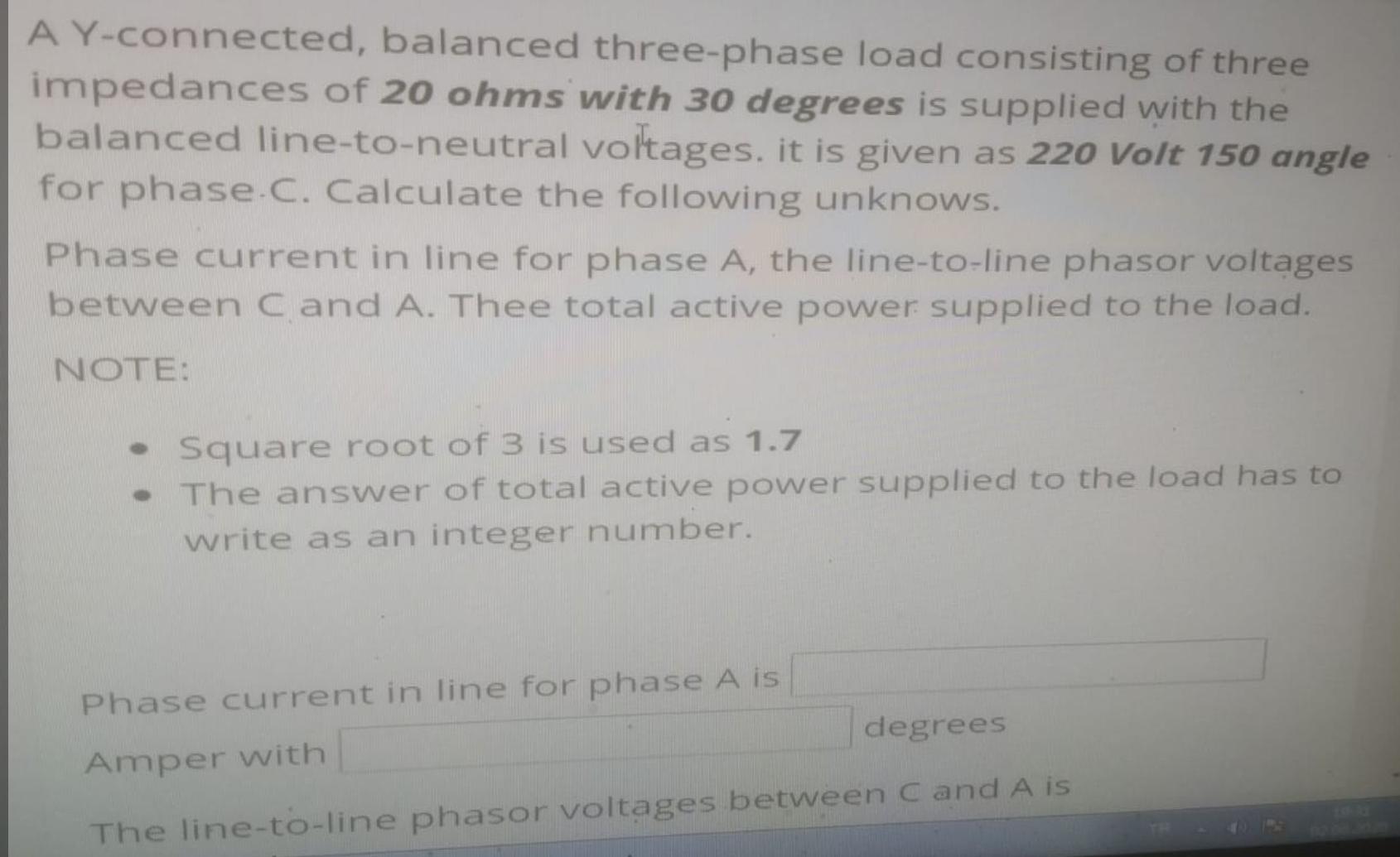 Solved A Y-connected, balanced three-phase load consisting | Chegg.com