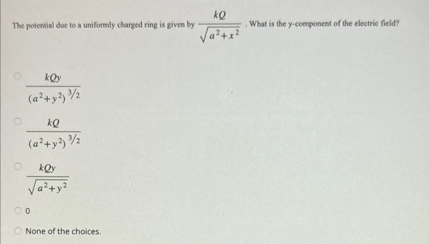 Solved The potential due to a uniformly charged ring is | Chegg.com
