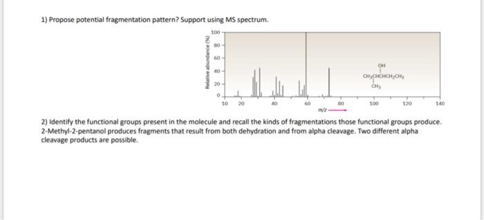 Solved 1) Propose potential fragmentation pattern? Support | Chegg.com