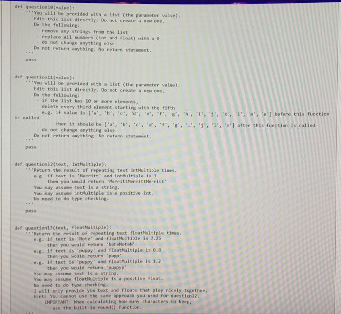 Solved def questions(value): "Assume value is a list with an | Chegg.com