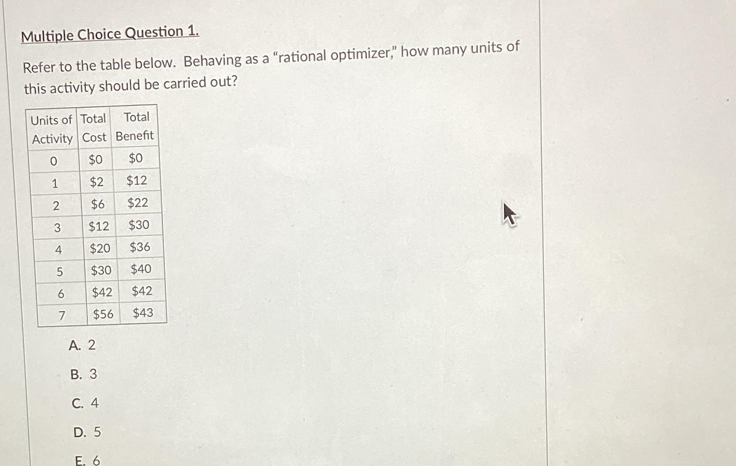 Solved Multiple Choice Question 1.Refer to the table below. | Chegg.com
