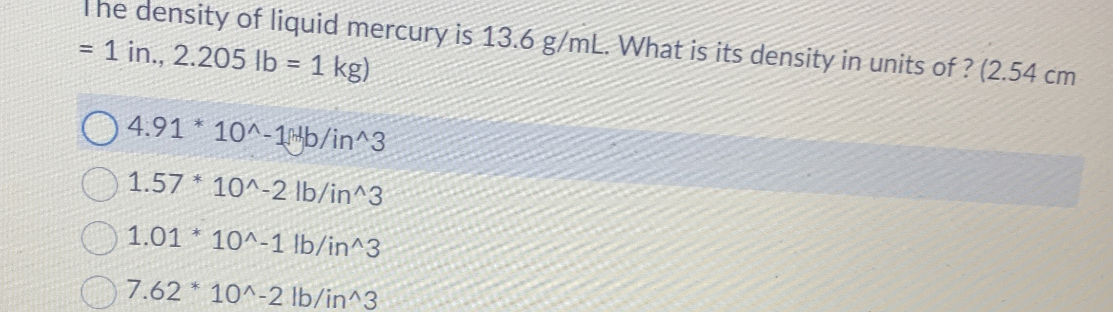 Solved The density of liquid mercury is 13.6gmL. ﻿What is | Chegg.com