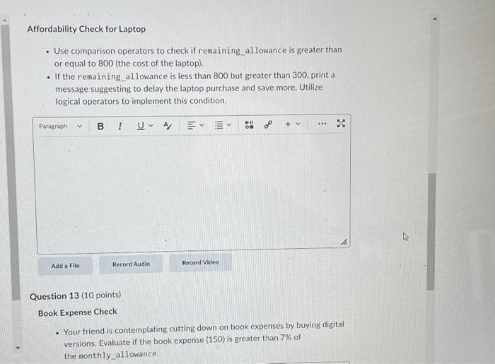 Solved Affordability Check for Laptop - Use comparison | Chegg.com