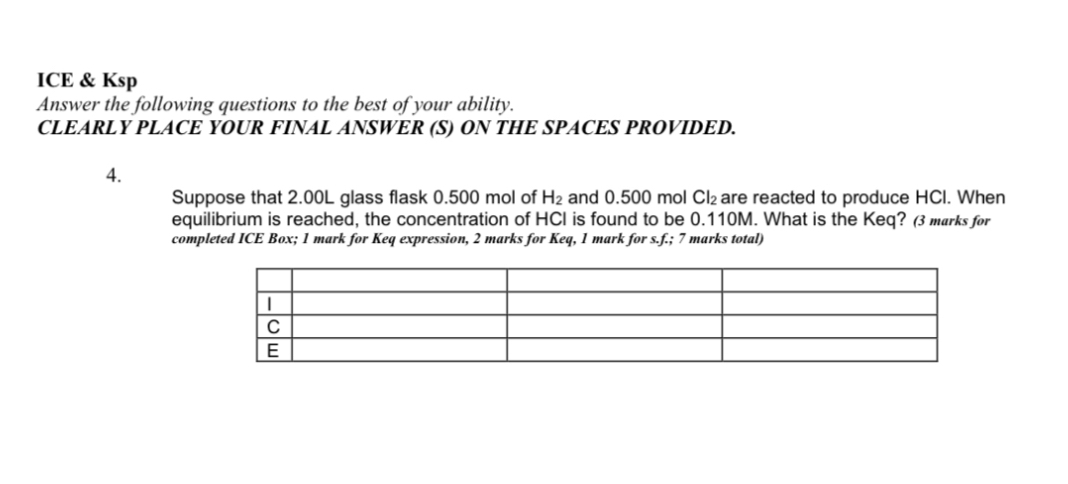 Solved ICE & KspAnswer the following questions to the best | Chegg.com