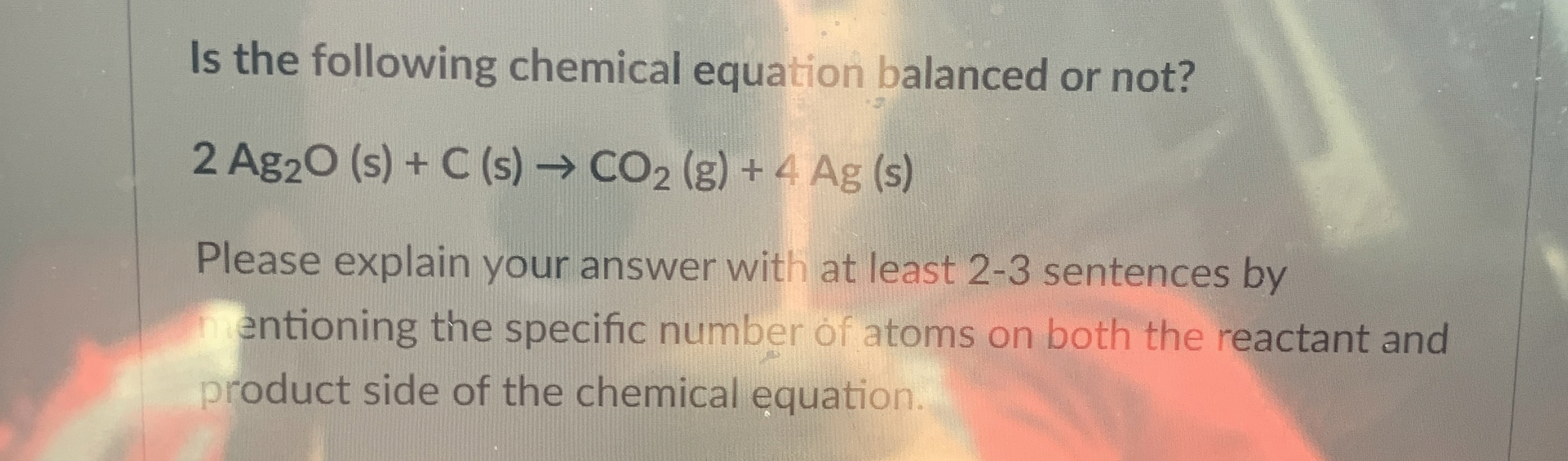 Solved Is the following chemical equation balanced or | Chegg.com
