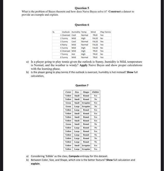 Solved Question 5 What is the problem of Bayes theorem and | Chegg.com