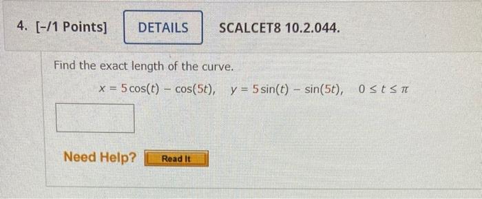 Solved SCALCET8 10.2.044. Find the exact length of the | Chegg.com