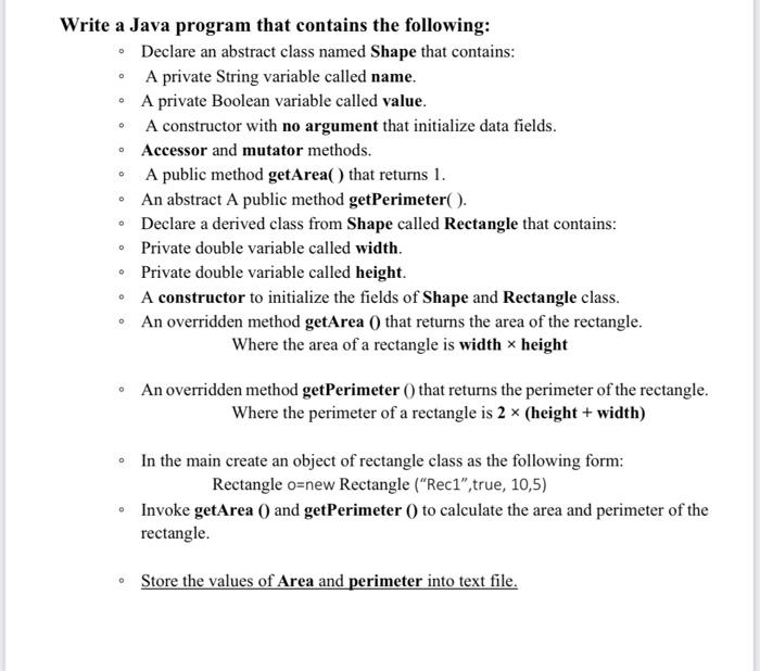 Solved Write A Java Program That Contains The Following 8205