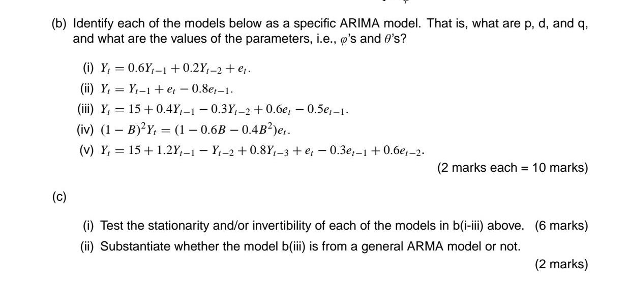 Solved (b) ﻿Identify each of the models below as a specific | Chegg.com