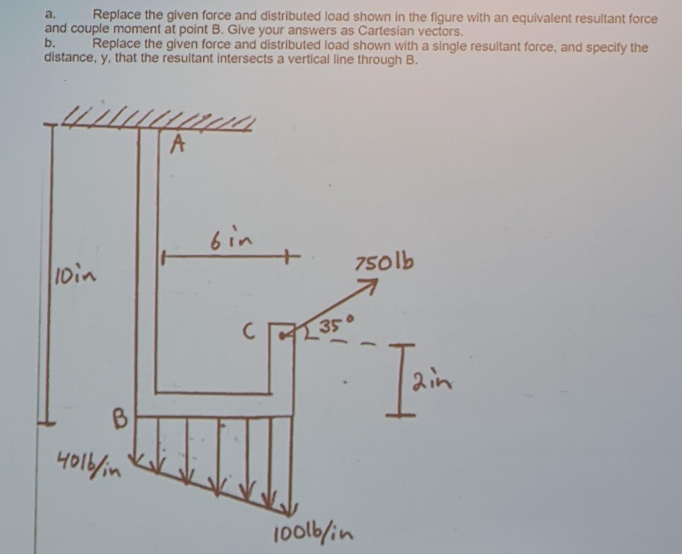 Solved a. Replace the given force and distributed load shown | Chegg.com