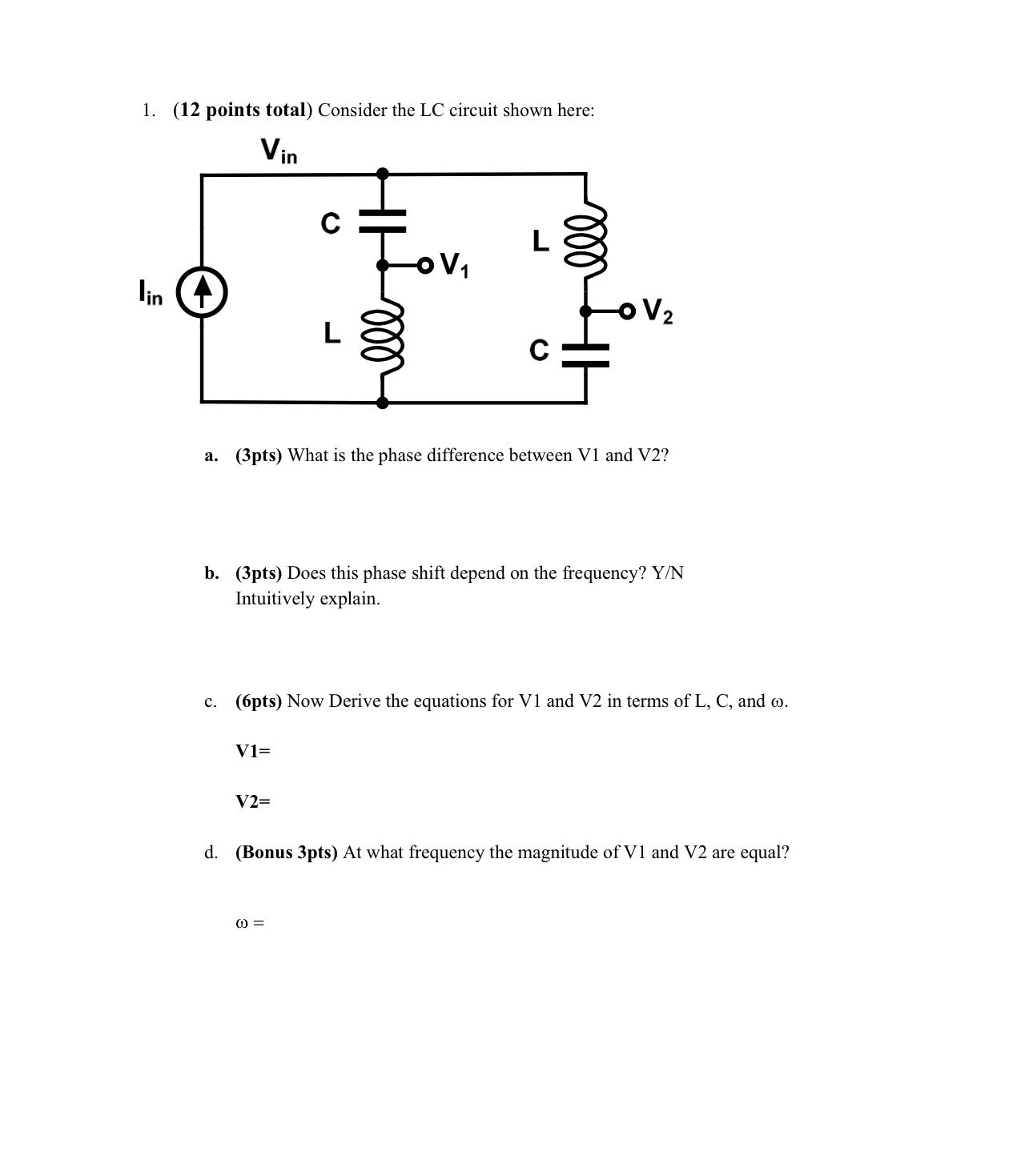 Solved Consider the LC Circut(12 ﻿points total) ﻿Consider | Chegg.com