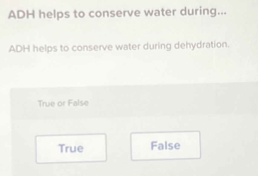 Solved ADH helps to conserve water during...ADH helps to | Chegg.com