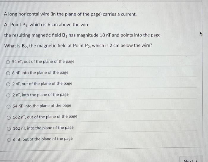 Solved A long horizontal wire (in the plane of the page) | Chegg.com
