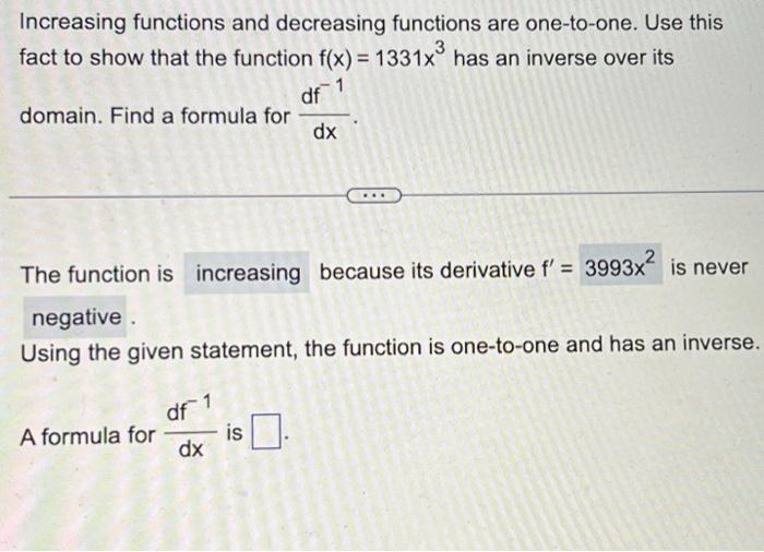 Solved Increasing functions and decreasing functions are | Chegg.com