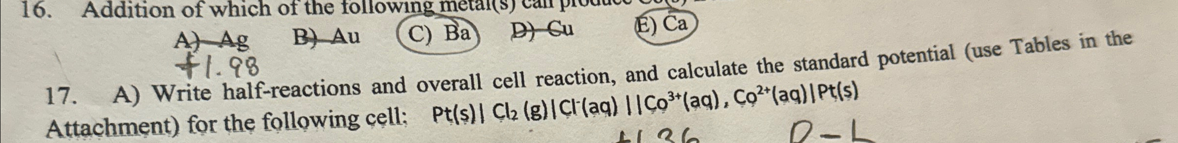 Solved 17. ﻿A) ﻿Write half-reactions and overall cell | Chegg.com