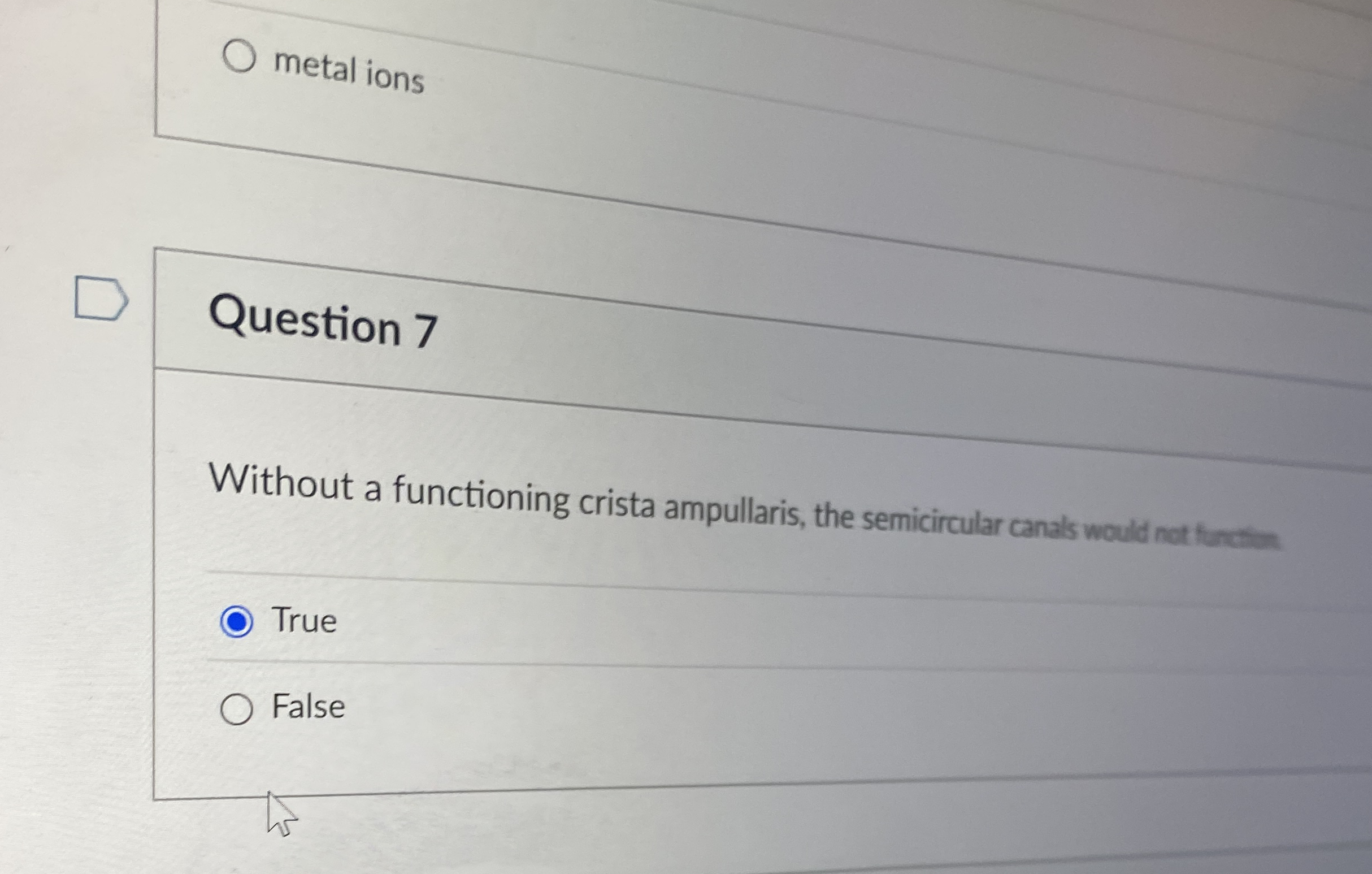 Solved metal ionsQuestion 7Without a functioning crista | Chegg.com