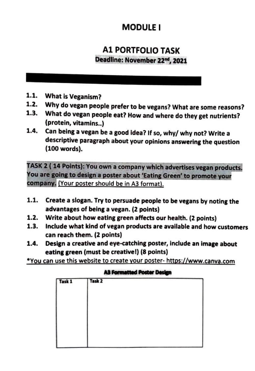 MODULE A1 PORTFOLIO TASK Deadline: November 22nd, | Chegg.com
