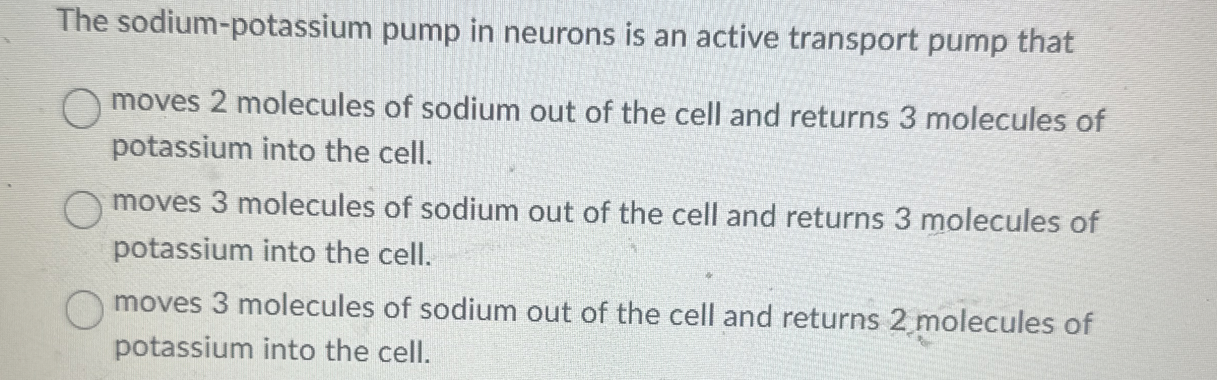 Solved The sodium-potassium pump in neurons is an active | Chegg.com
