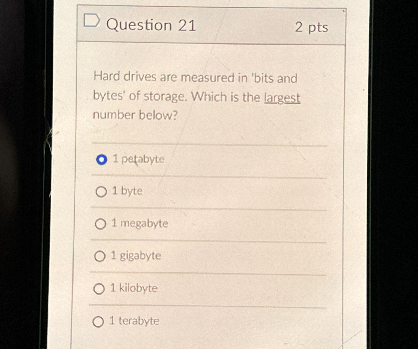 Solved Question 212 ﻿ptsHard drives are measured in 'bits | Chegg.com