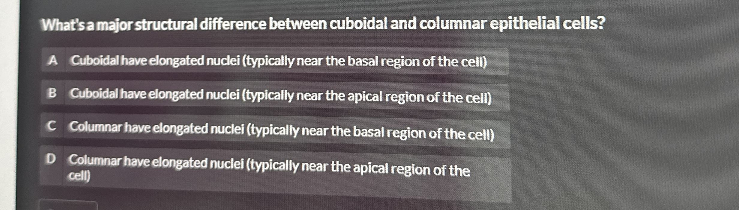 Solved What's a major structural difference between cuboidal | Chegg.com
