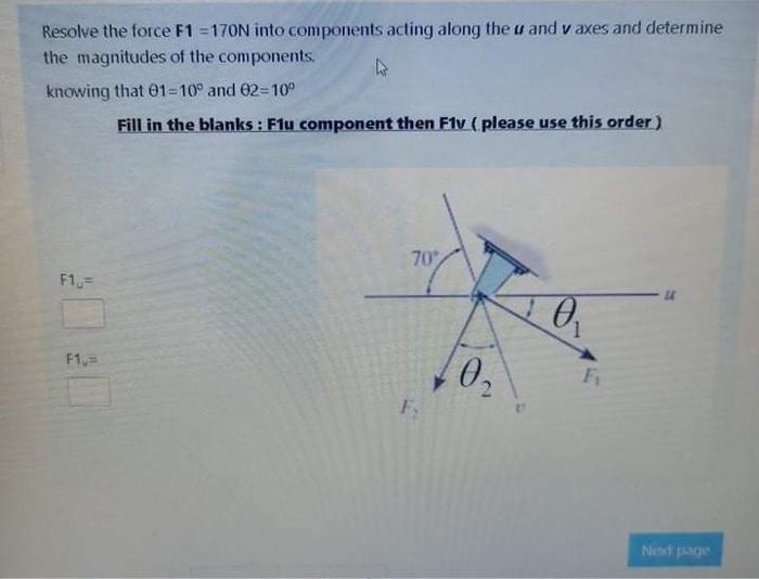 Solved Resolve the force F1 =170N into components acting | Chegg.com