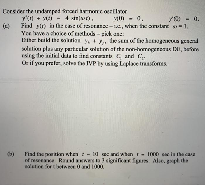Solved = 0. Consider the undamped forced harmonic oscillator | Chegg.com