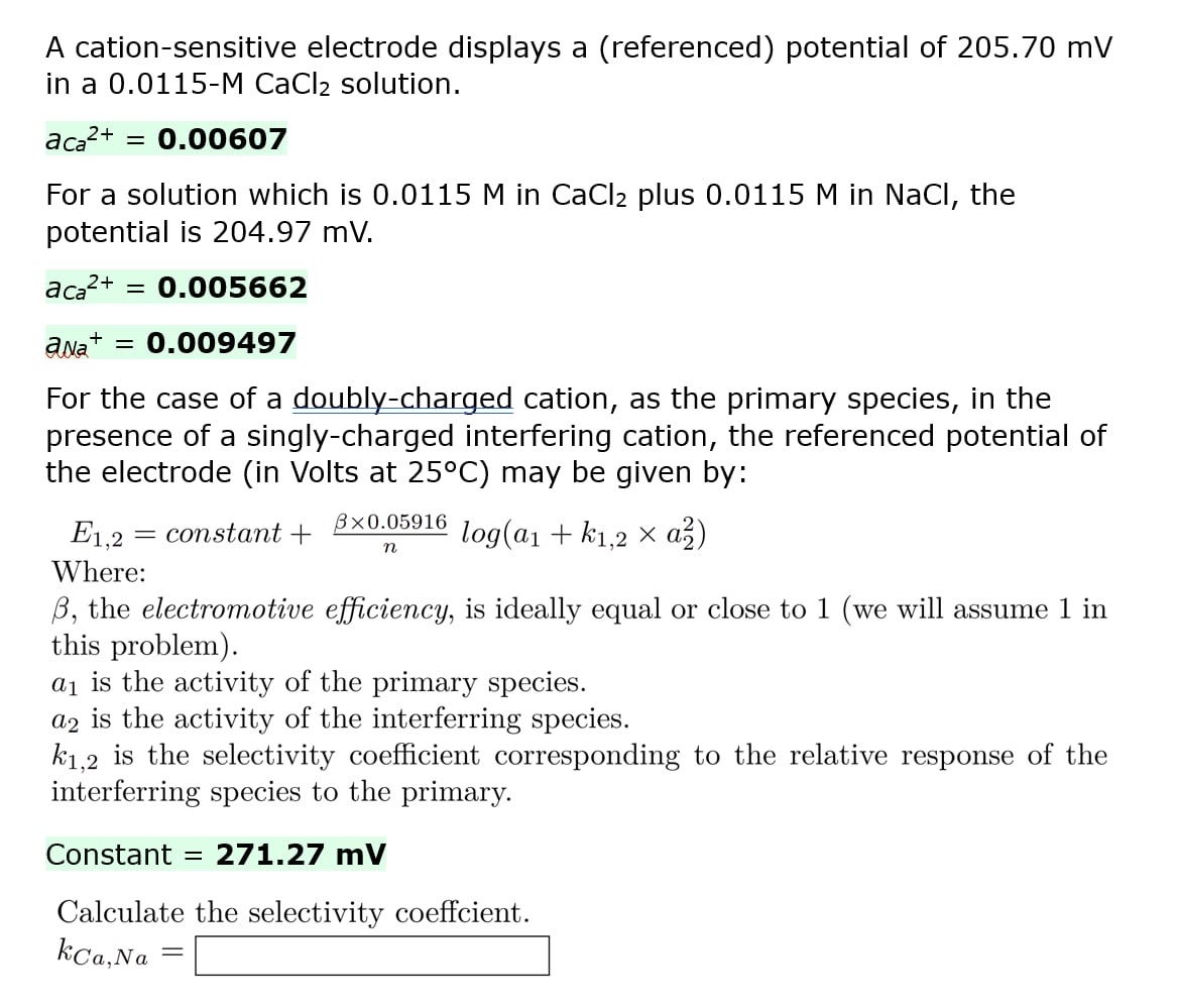 Solved please help me solve for the selectivity coefficient. | Chegg.com