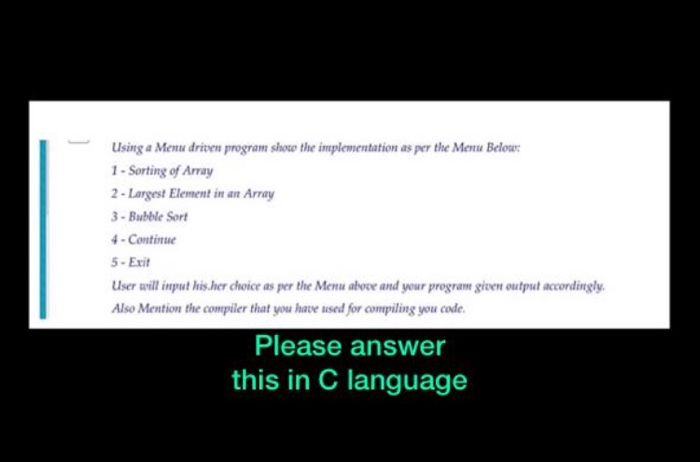 Solved Using a Menu driven program show the implementation | Chegg.com