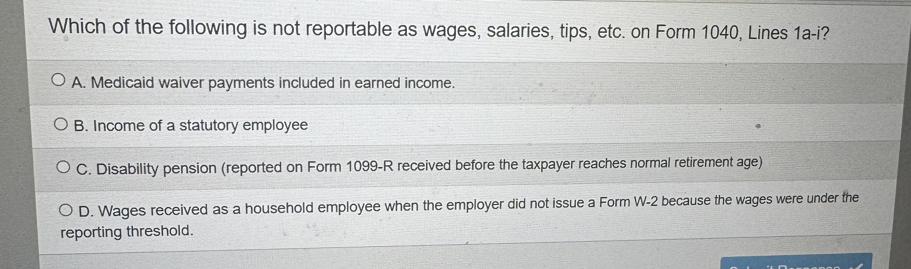 Solved Which of the following is not reportable as wages, | Chegg.com