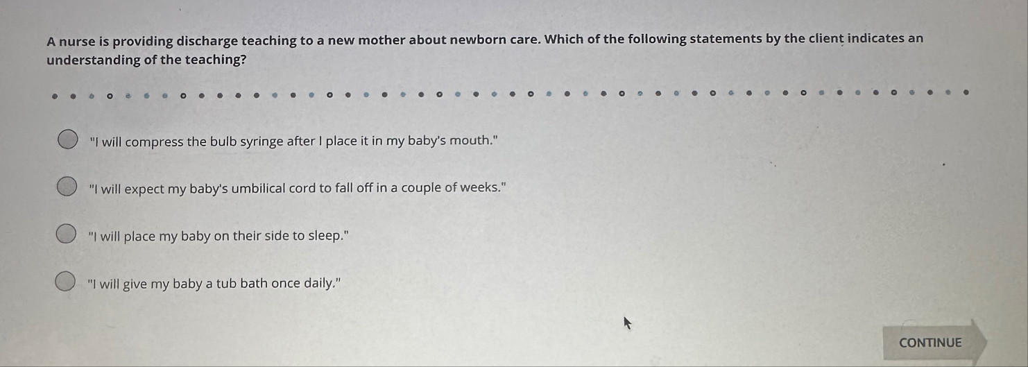 Solved A nurse is providing discharge teaching to a new | Chegg.com