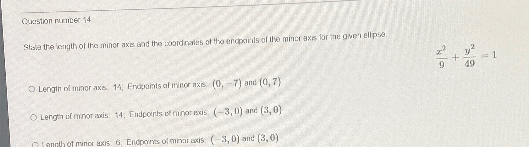 Solved Question number 14 .State the length of the minor | Chegg.com