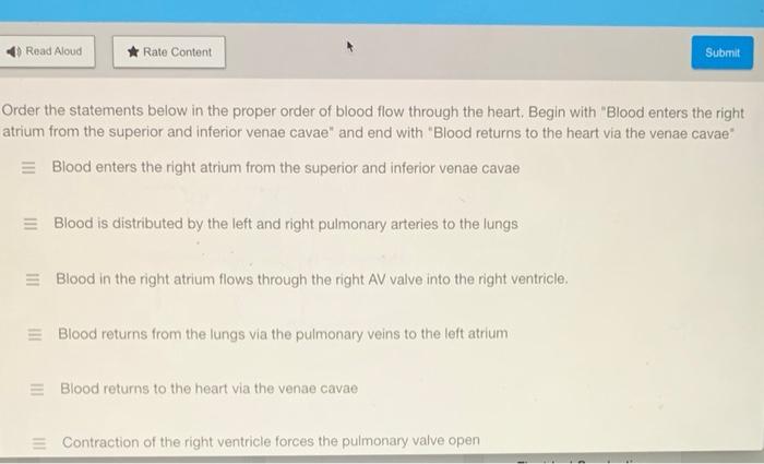 Solved Read Aloud Rate Content Submit Order the statements | Chegg.com