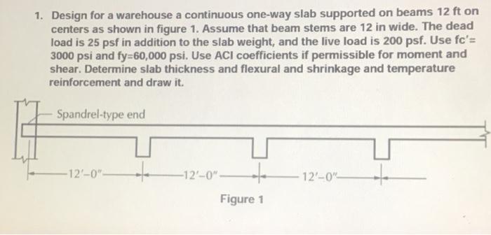 Solved 1. Design for a warehouse a continuous one-way slab | Chegg.com