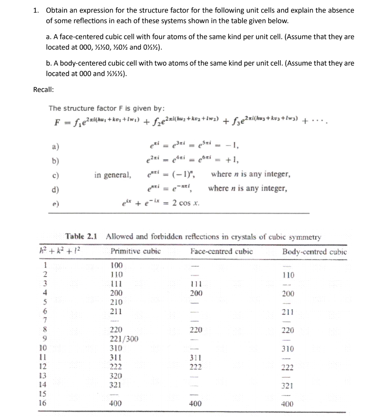 Solved Obtain an expression for the structure factor for the | Chegg.com