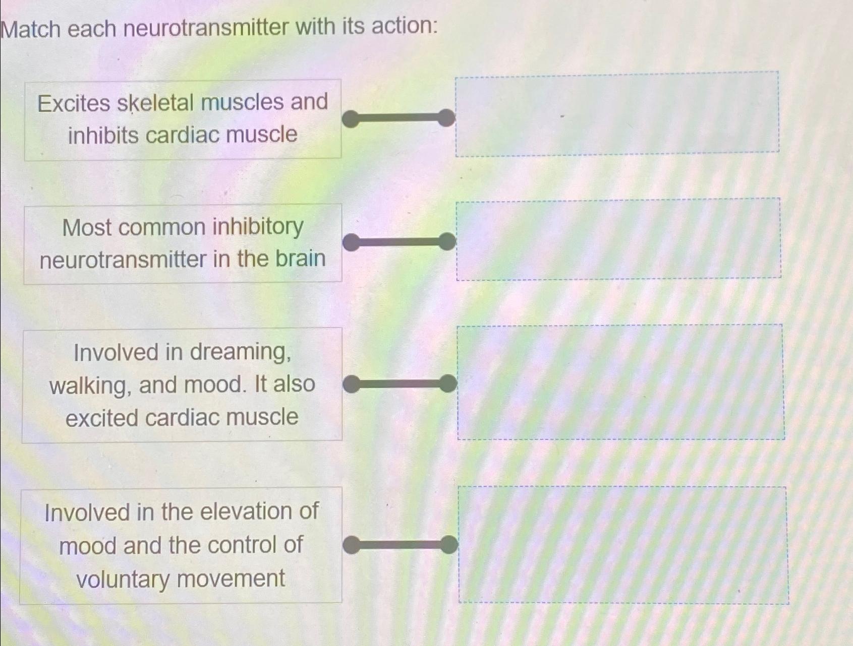 Solved Match each neurotransmitter with its action:Excites | Chegg.com