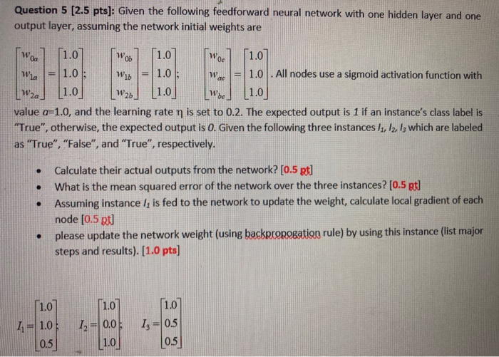 Question 5 [2.5 pts): Given the following feedforward | Chegg.com