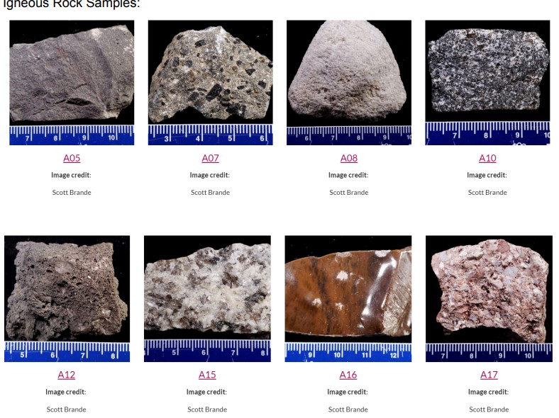 Igneous Rock Samples:A05Image credit:Scott | Chegg.com