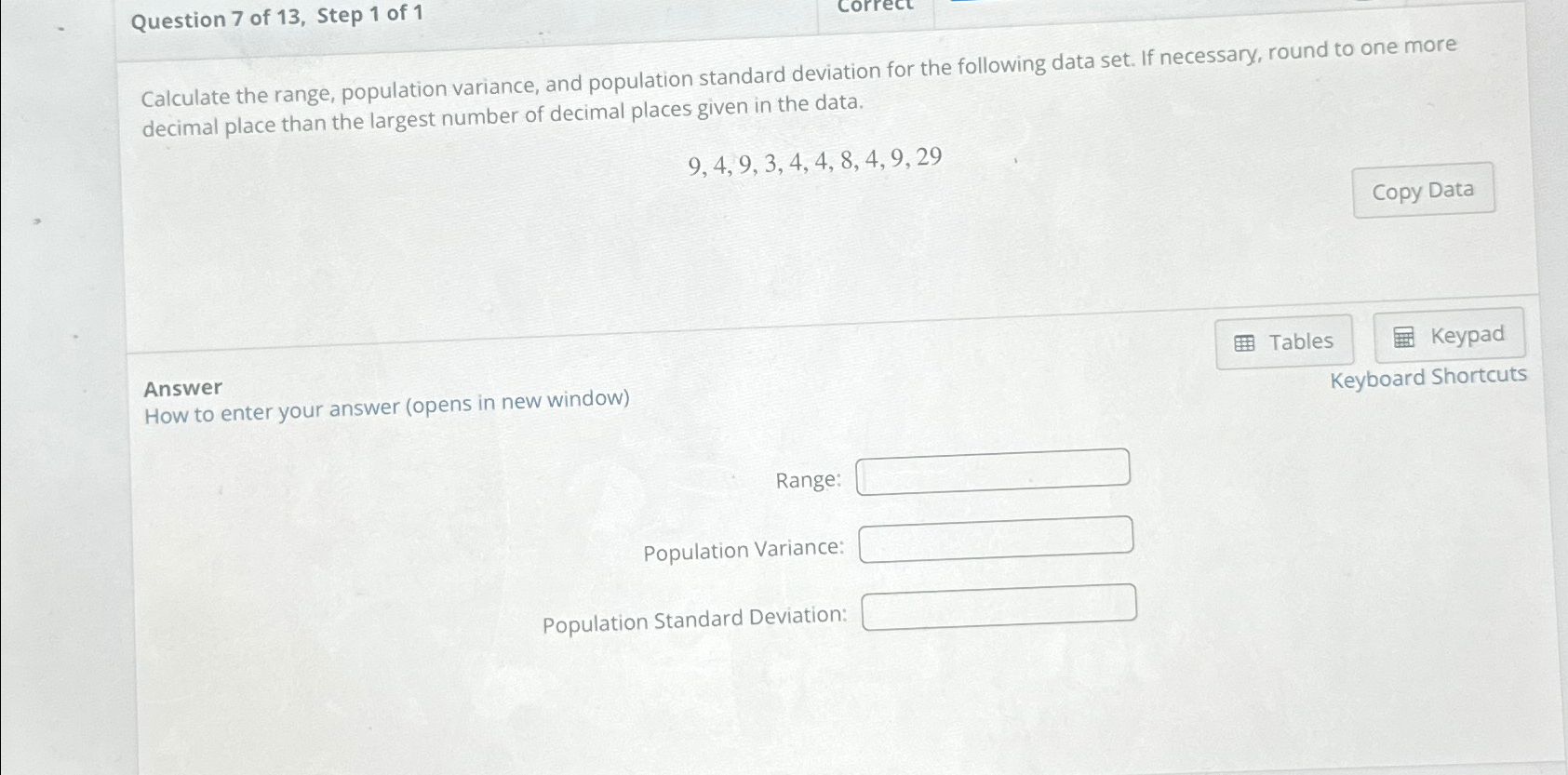 Solved Question 7 ﻿of 13 , ﻿Step 1 ﻿of 1Calculate the range, | Chegg.com