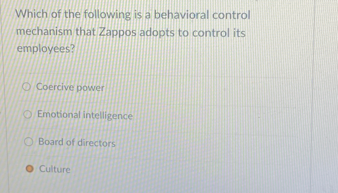 Solved Which of the following is a behavioral control | Chegg.com