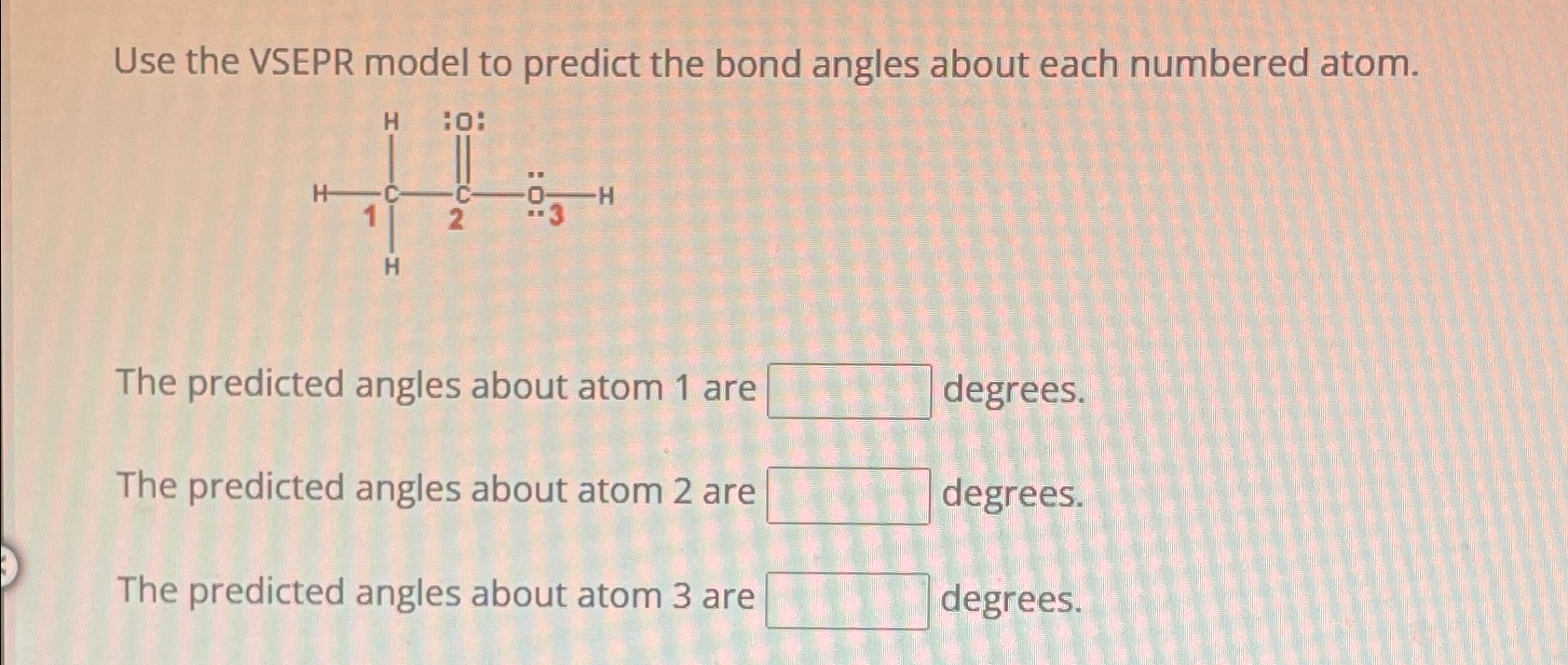Solved Use the VSEPR model to predict the bond angles about | Chegg.com
