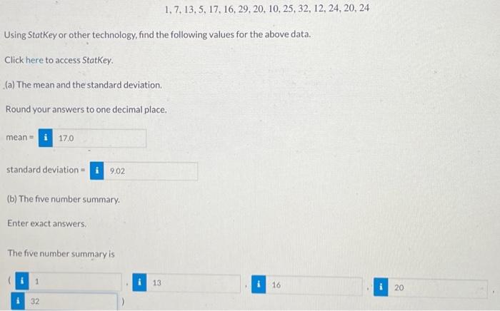 Solved Using StatKey or other technology, find the following | Chegg.com