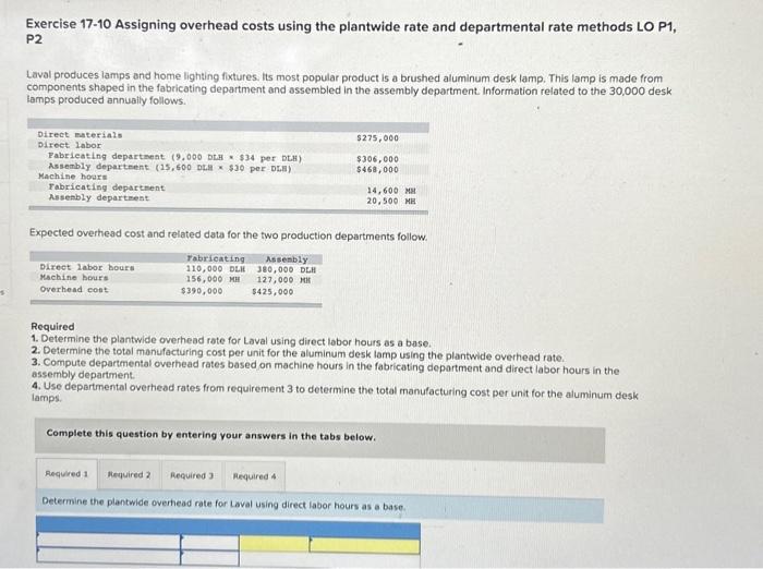 Solved Exercise 17-10 Assigning overhead costs using the | Chegg.com