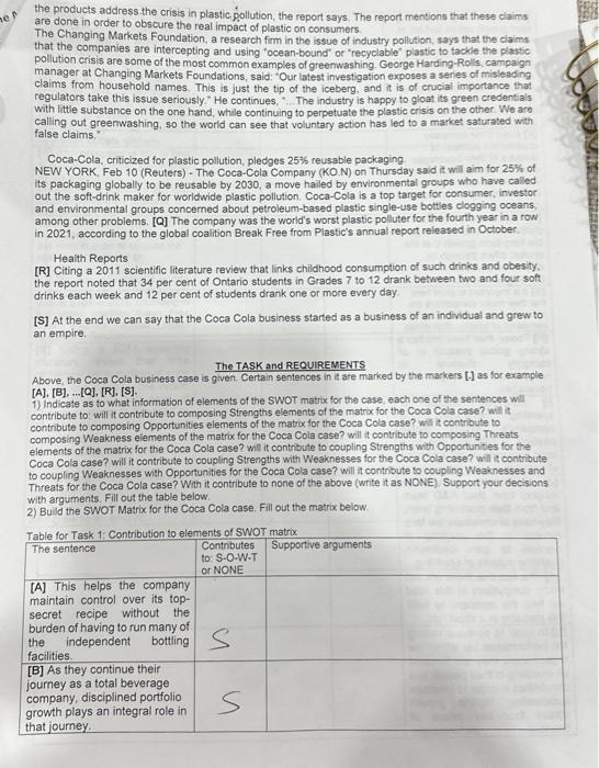 Solved The Coca Cola Company THE CASE The Coca-Cola Company | Chegg.com