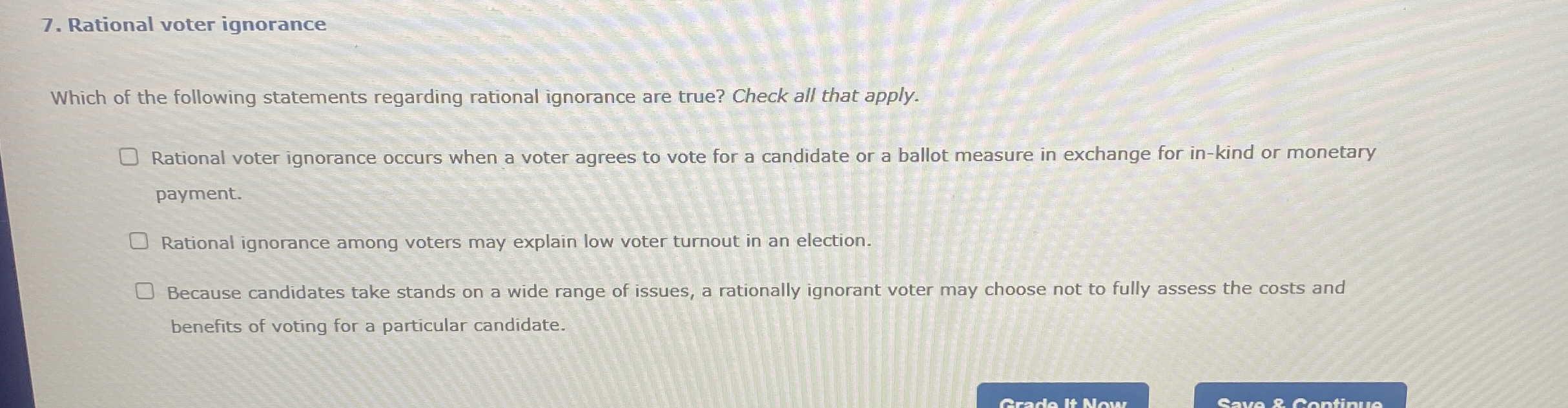 Solved Rational voter ignoranceWhich of the following | Chegg.com