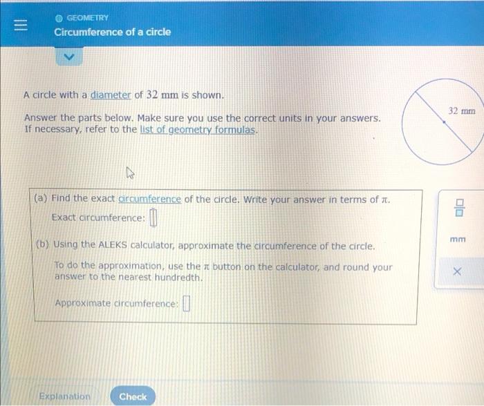 Solved = O GEOMETRY Circumference of a circle A circle with | Chegg.com